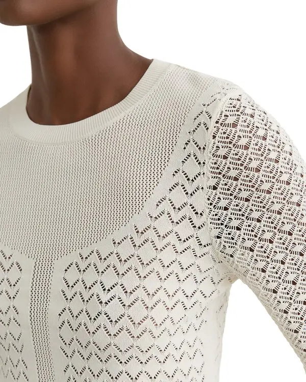 REISS Bella Pointelle Knit Top - Ivory