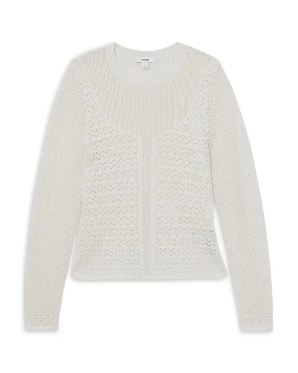 REISS Bella Pointelle Knit Top - Ivory
