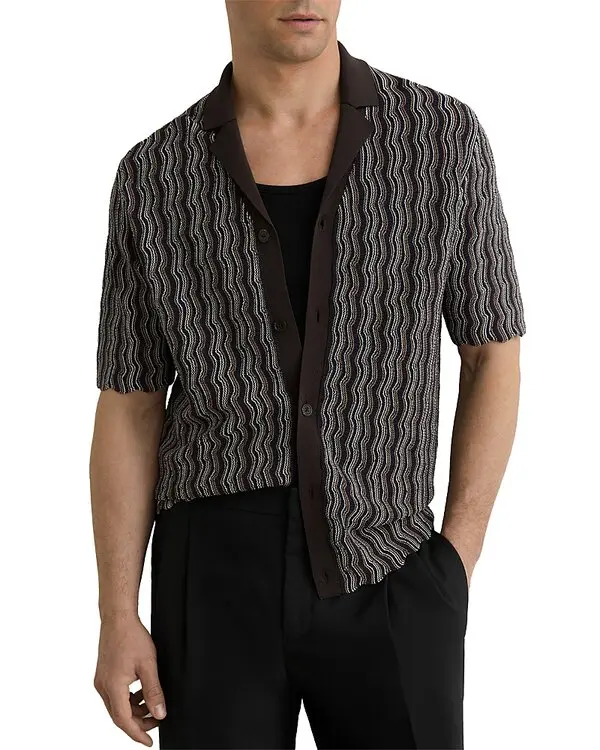 REISS Cuban Collar Wavy Pattern Shirt