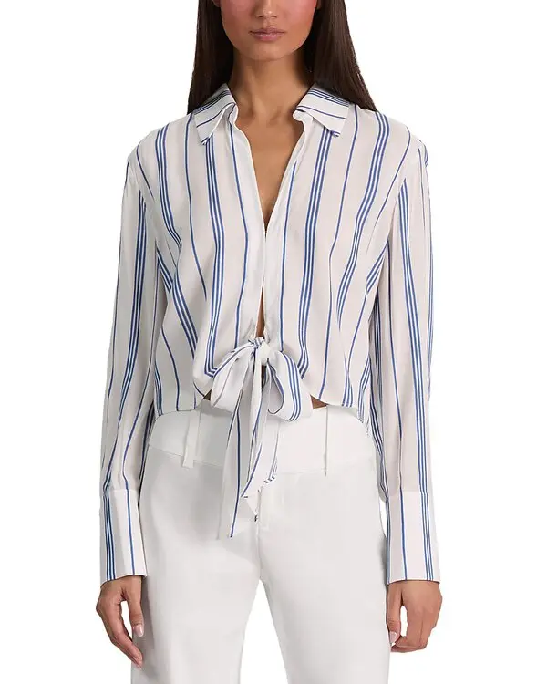 Alice + Olivia Hannon Tie Front Shirt - Off White Blue Iris