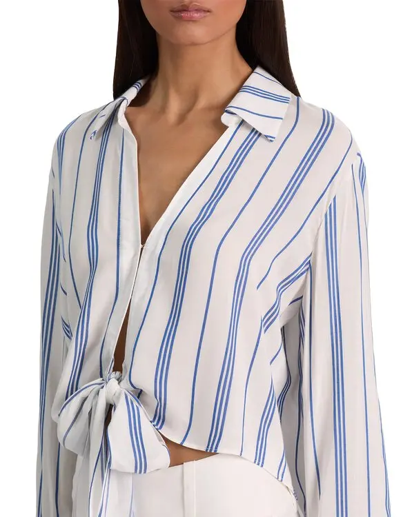 Alice + Olivia Hannon Tie Front Shirt - Off White Blue Iris