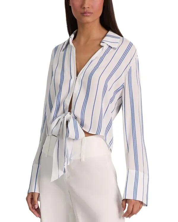 Alice + Olivia Hannon Tie Front Shirt - Off White Blue Iris