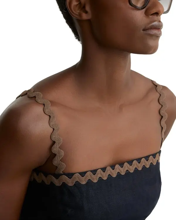 REISS Mila Linen Crop Top - Navy/ivory