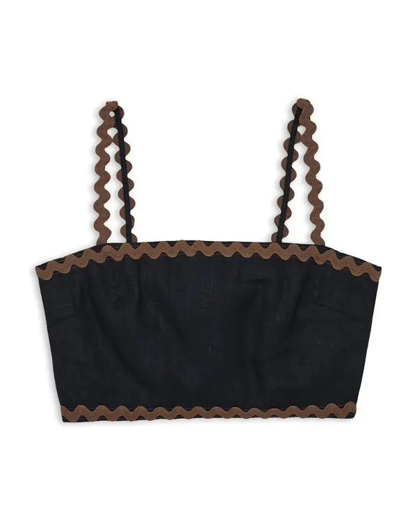 REISS Mila Linen Crop Top - Navy/ivory