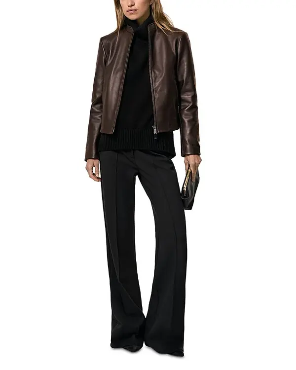 REISS Petites Allie Leather Jacket - Chocolate