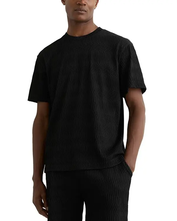 REISS Relaxed Fit Textured Wave Jacquard T-shirt - Black