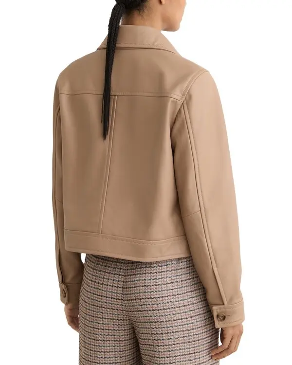 REISS Petites Sonny Leather Jacket - Neutral