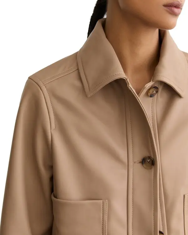 REISS Petites Sonny Leather Jacket - Neutral
