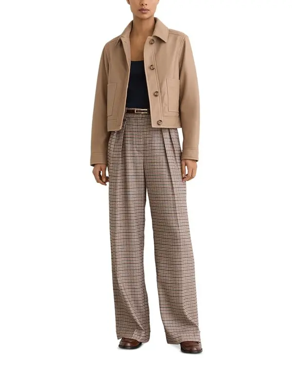 REISS Petites Sonny Leather Jacket - Neutral