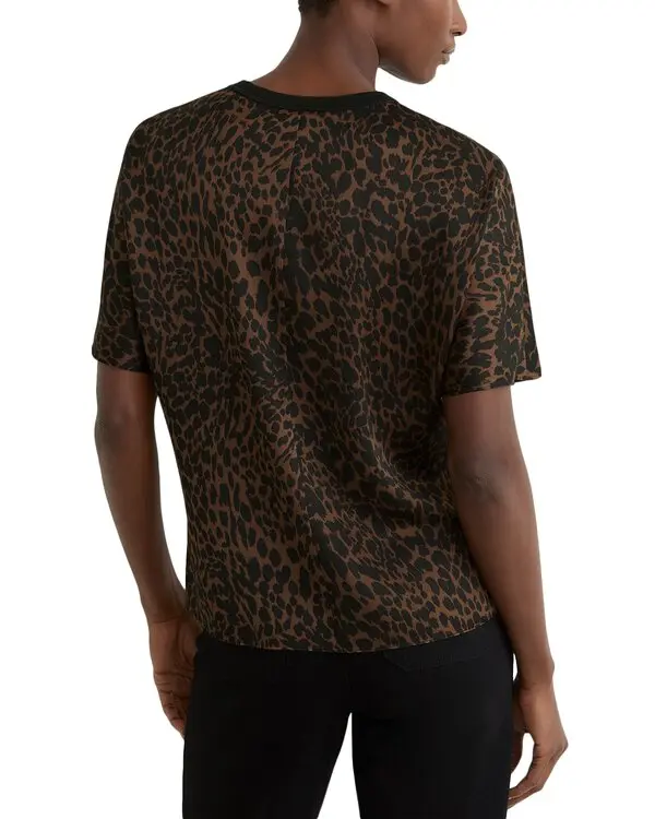 REISS Lena Leopard Print Silk Top - Black/brown