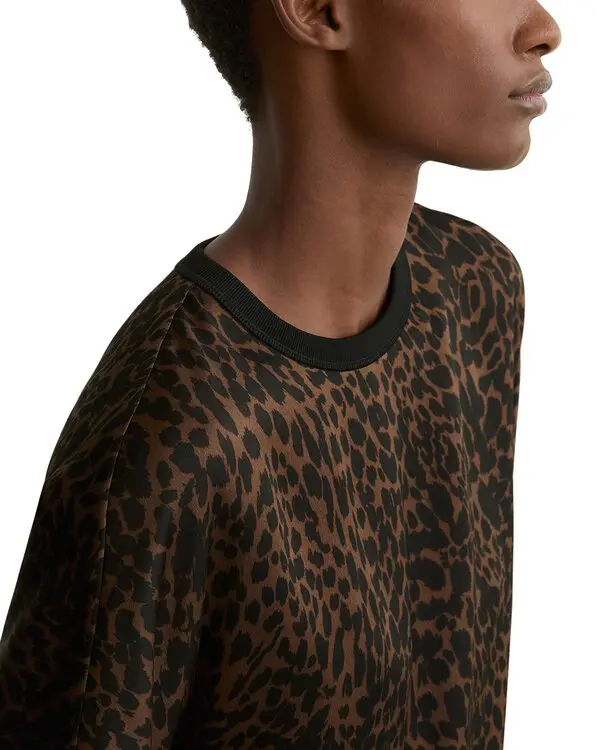 REISS Lena Leopard Print Silk Top - Black/brown