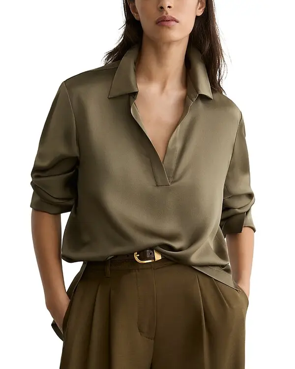 REISS Marina Blouse - Khaki Green