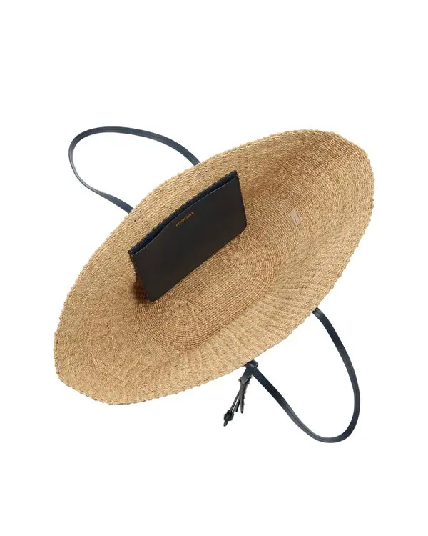 Poolside East West Large Straw Beach Tote Bag - Navy