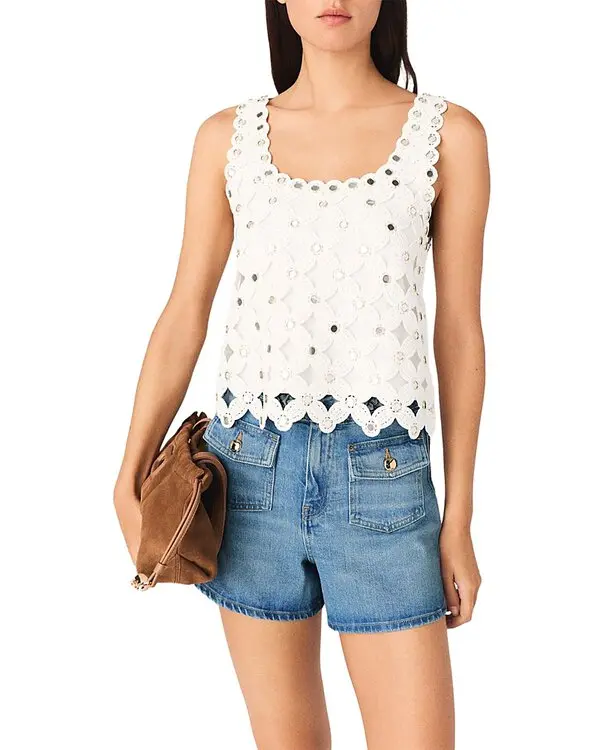 Maje Mirrored Crochet Top - White