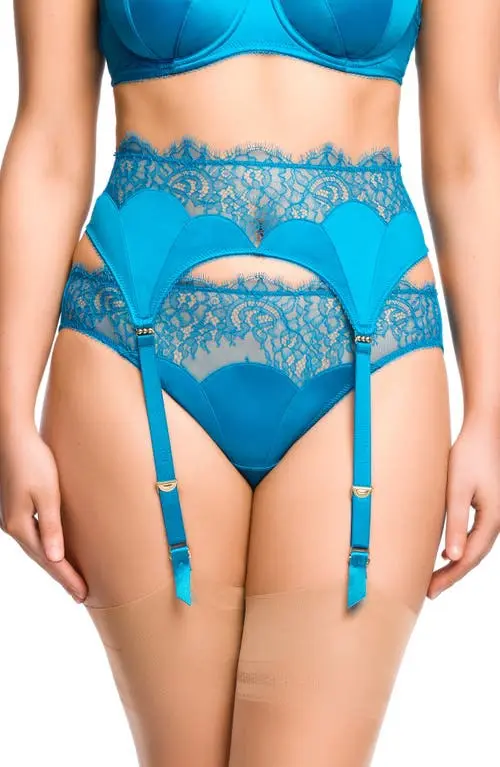 DITA VON TEESE Esther Lace Trim Suspender Belt - Jewel Blue