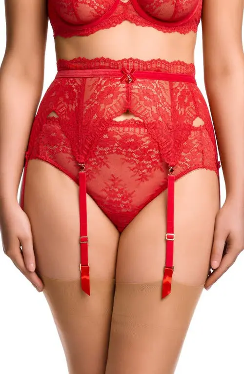 DITA VON TEESE Floradora Lace Suspender Belt - Flame