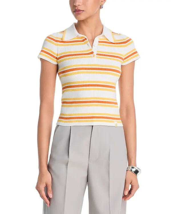 Simkhai Luka Striped Polo - Mango Clementine