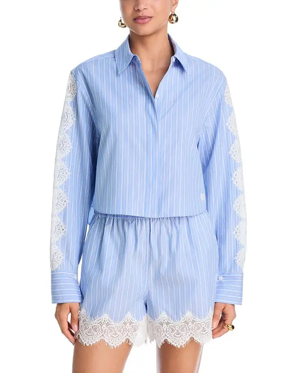 Simkhai Renata Cropped Shirt - Oxford Blue Stripe