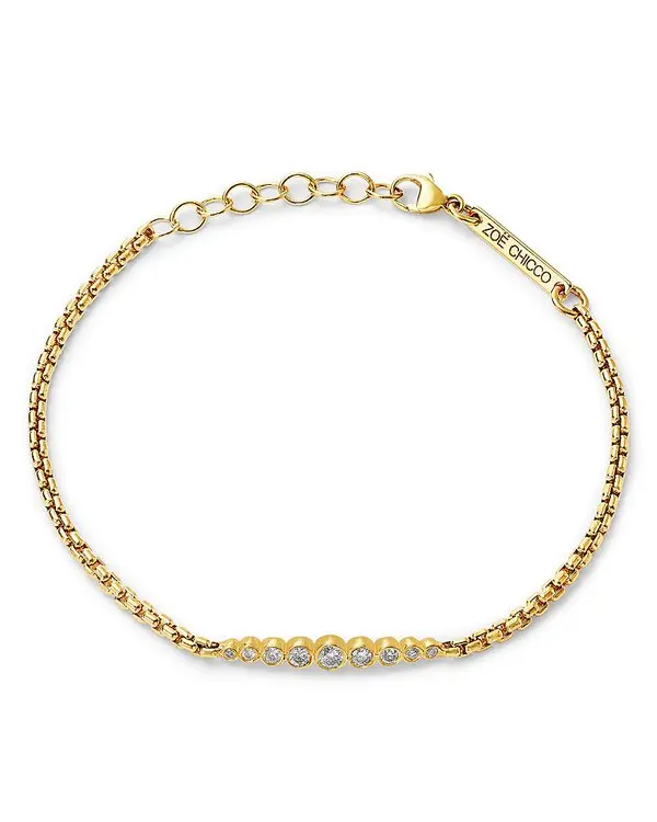 Zoe Chicco 14k Yellow Bezel Diamonds Graduated Box Link Bracelet - Gold
