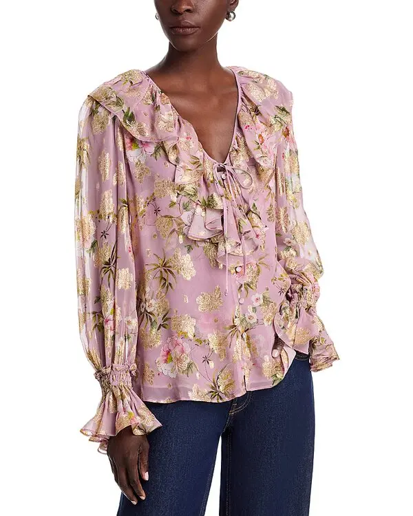 Kobi Halperin Leia Jacquard Ruffle Blouse - Rose Multi