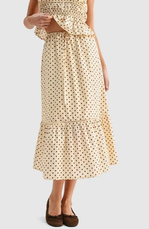 ALL IN FAVOR Polka Dot Tiered Midi Skirt - Butter Brown Dot