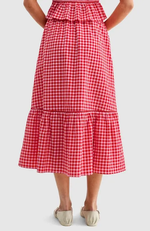 ALL IN FAVOR Gingham Cotton Blend Midi Skirt