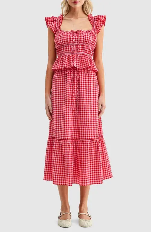 ALL IN FAVOR Gingham Cotton Blend Midi Skirt