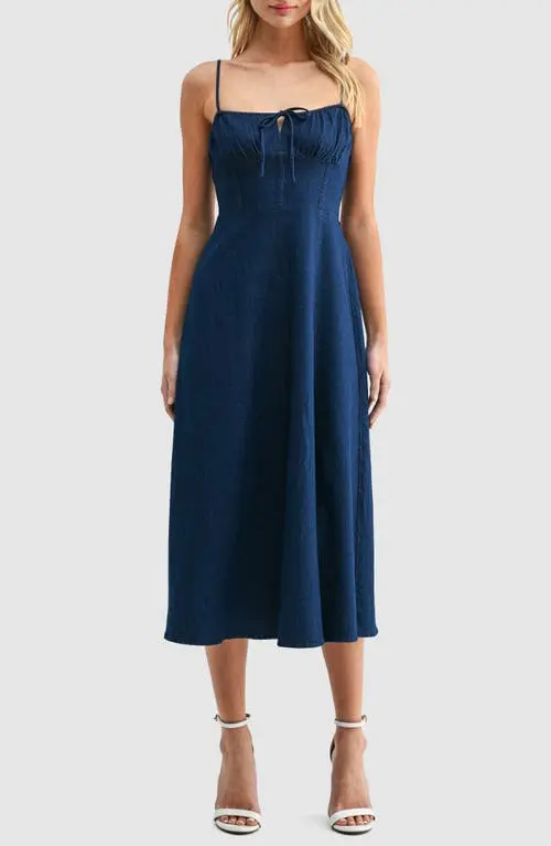 ALL IN FAVOR Corset Denim Midi Sundress - Dark Denim