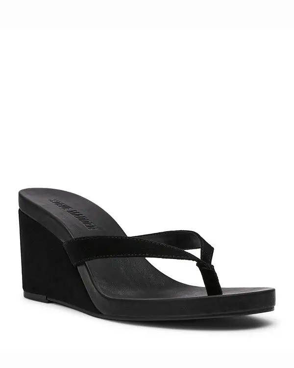 Steve Madden Playing Wedge Sandals - Black Suede
