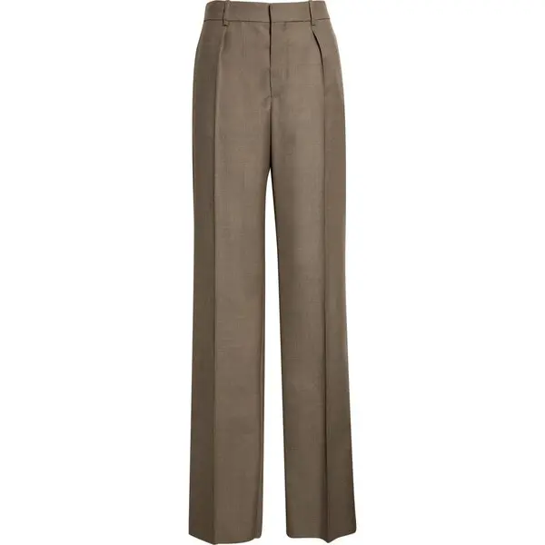 Saint Laurent Wool Straight Leg Pants - Taupe Chine
