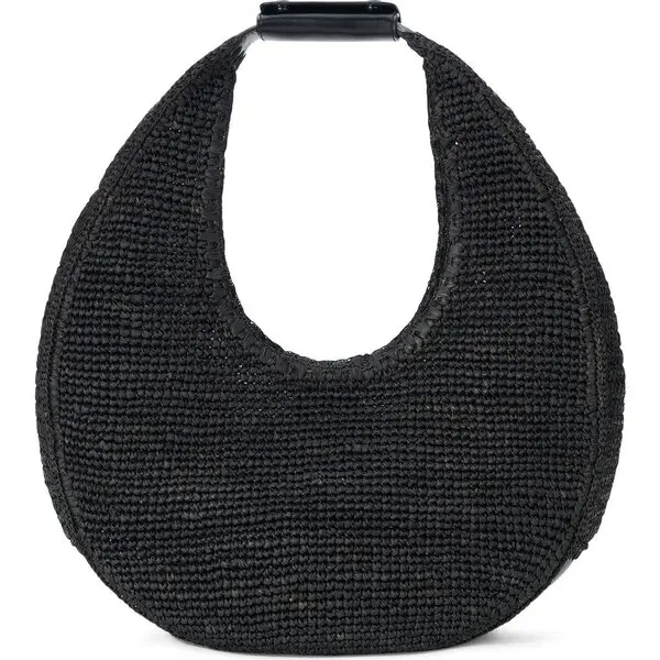 Staud Large Moon Crochet Raffia Tote - Black