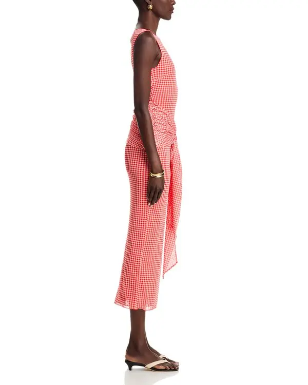 TOCCIN Wylie Boat Neck Tie Front Midi Dress