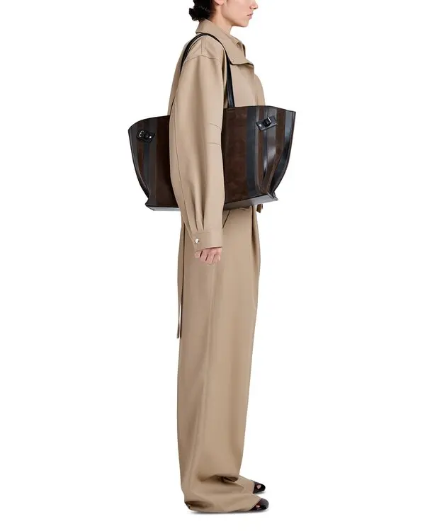 Proenza Schouler Large Striped Leather & Suede Tote Bag - Black/espresso