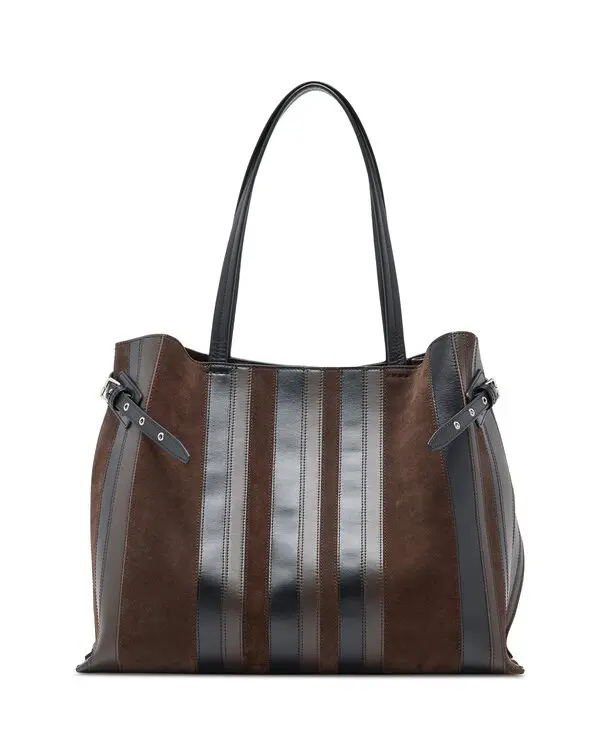 Proenza Schouler Large Striped Leather & Suede Tote Bag - Black/espresso