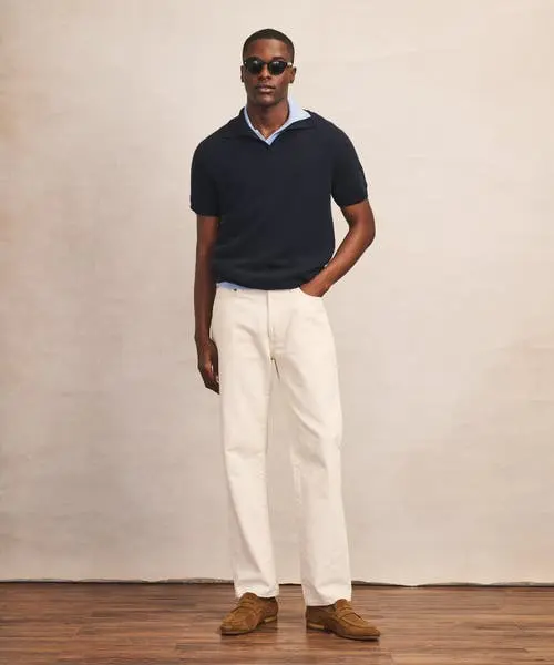 Naadam Lightweight Cashmere Short Sleeve Polo - Navy