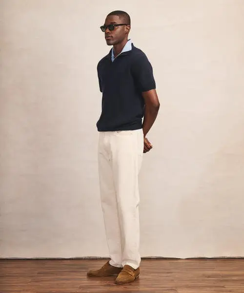 Naadam Lightweight Cashmere Short Sleeve Polo - Navy