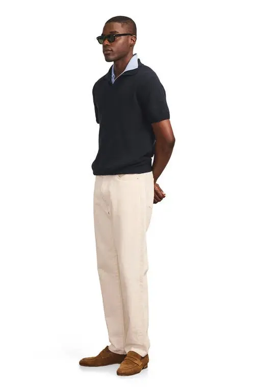Naadam Lightweight Cashmere Short Sleeve Polo - Navy