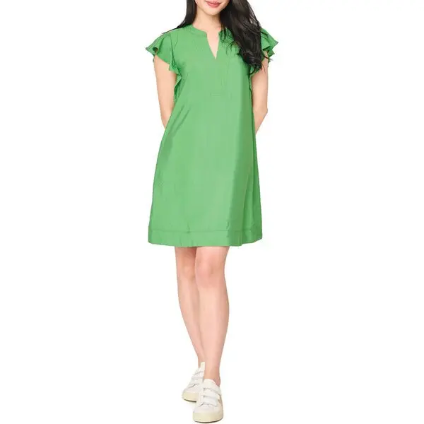 GIBSONLOOK Flutter Sleeve Notch Neck Shift Dress - Garden Green