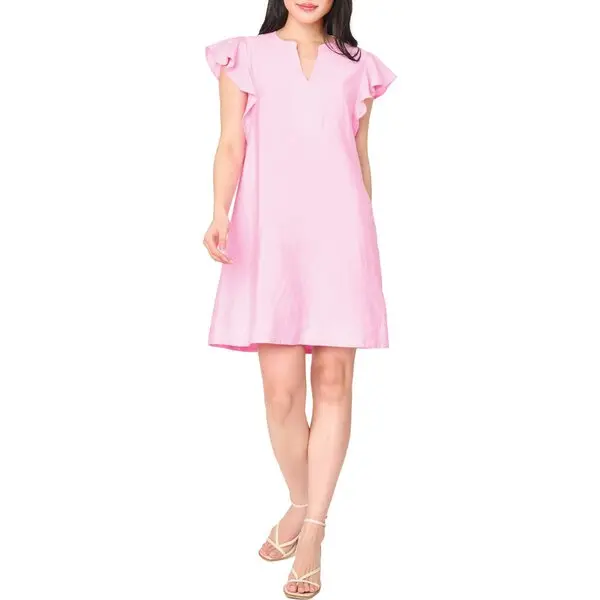 GIBSONLOOK Flutter Sleeve Notch Neck Shift Dress - Lilac