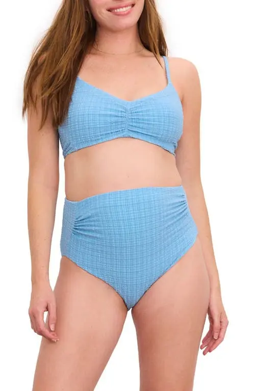 Hatch Collection The Zanzibar Maternity Bikini - Textured Blue Mini Gingham
