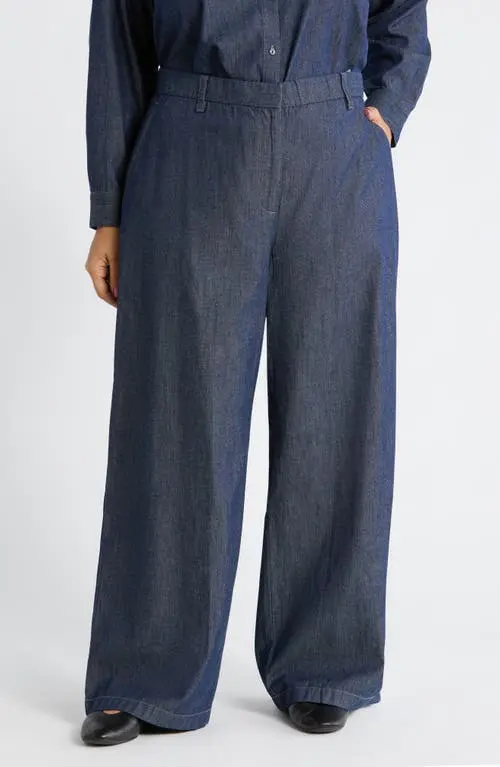 Eileen Fisher High-waist Organic Cotton Wide-leg Pants - Dark Indigo
