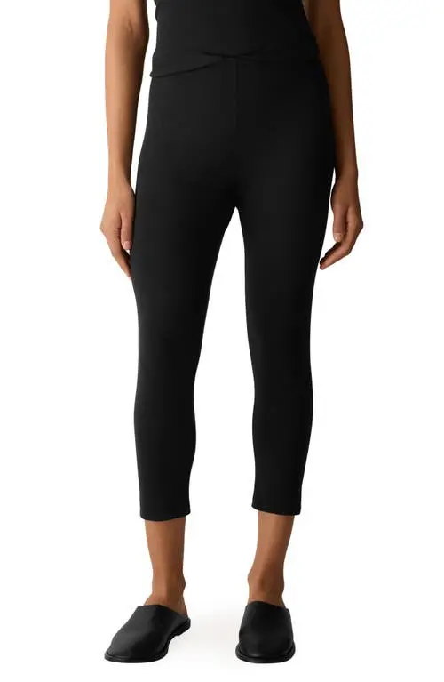 Eileen Fisher High Waist Stretch Organic Cotton Capri Leggings - Black