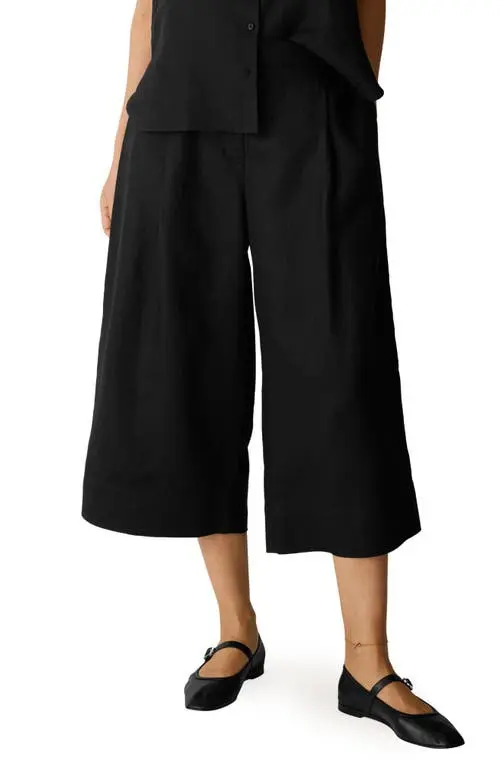 Eileen Fisher Wide Leg Linen Crop Pants - Black