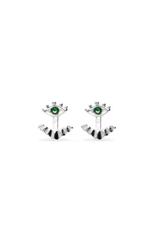 UNODE50 Plated Earrings With Detachable Eyelashes And Green Crystal