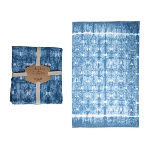 TRANSPAC Cotton 27 In Multicolor Spring Shibori Dish Towels Set Of 3 Perfect For Kitchen Textiles And Spring Decor - Multicolored