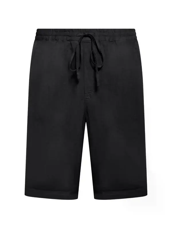 120% Lino Drawstring-waist Linen Shorts - Black