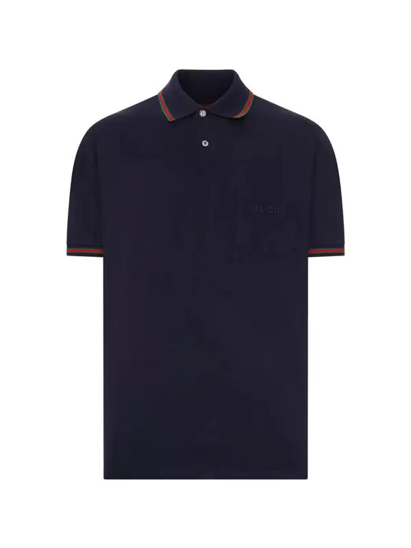 Gucci Web-trim Embroidered Polo Shirt - Blue
