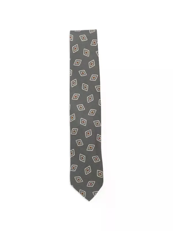 LARDINI Geometric-pattern Neck Tie - Grey