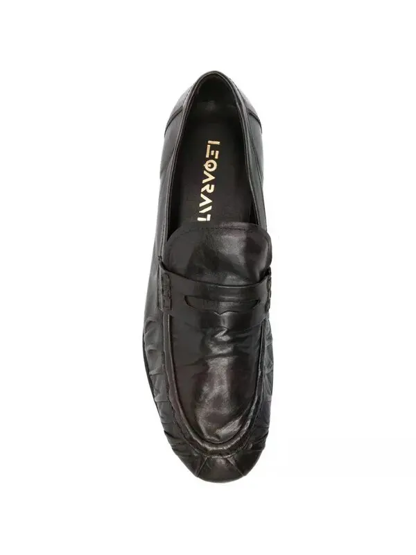 LEQARANT Gathered Leather Loafers