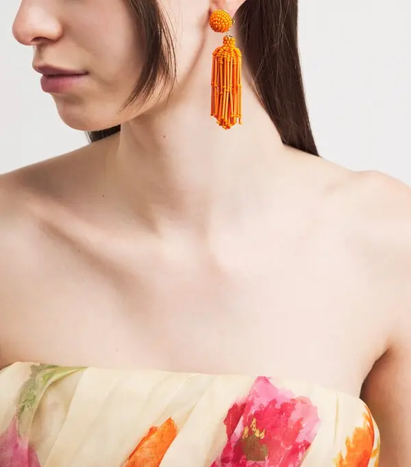 Carolina Herrera Beaded Tassel Drop Earrings - Orange